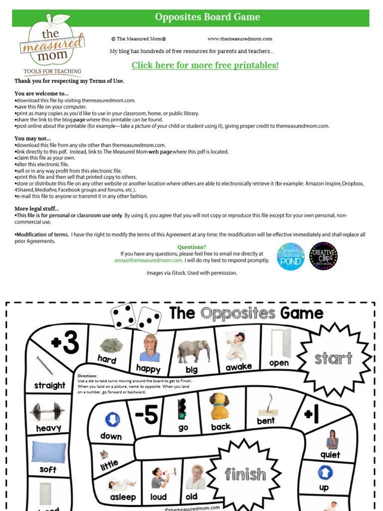 Opposites Board Game | PDF