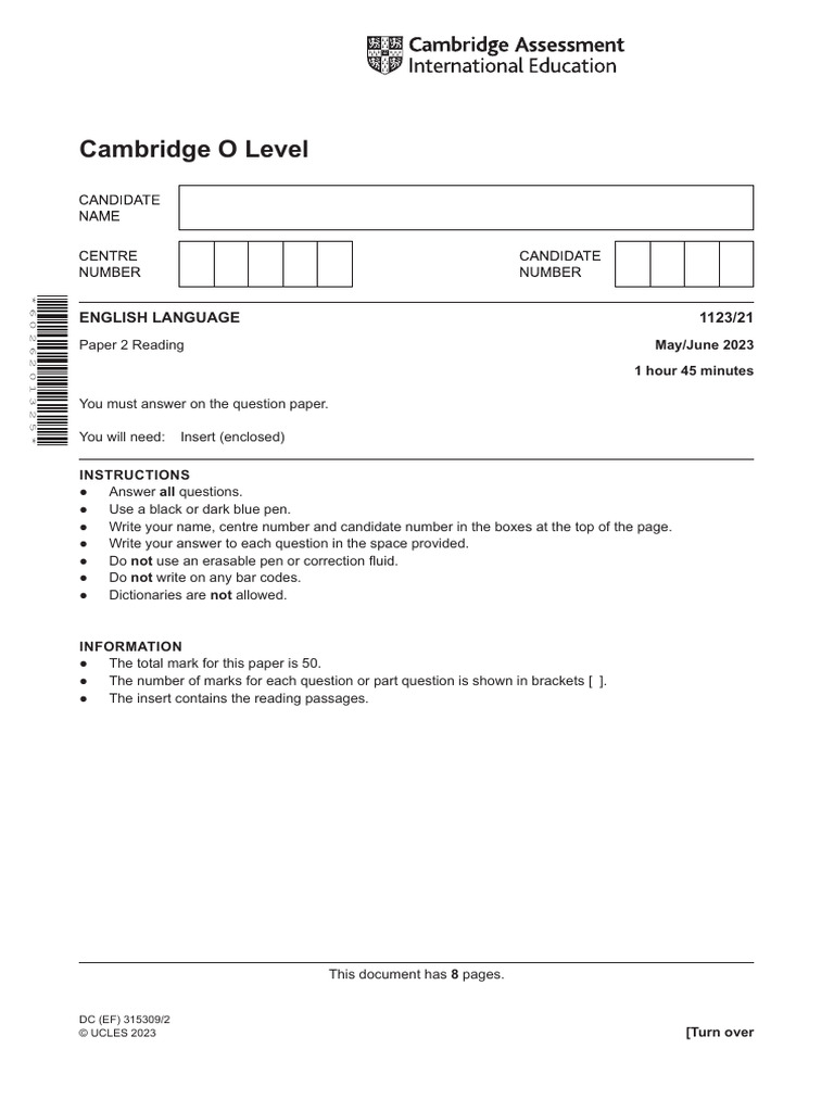 Cambridge O Level: English Language 1123/21 | PDF
