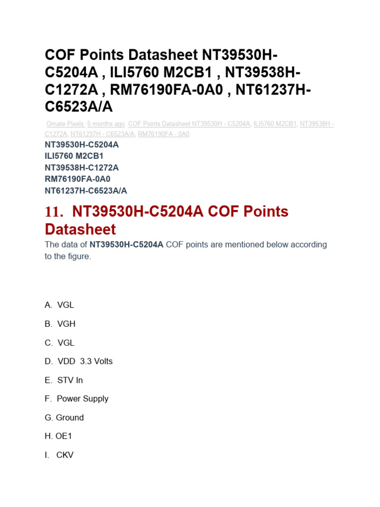 COF Points Datasheet NT39530H | Download Free PDF | Electrical ...