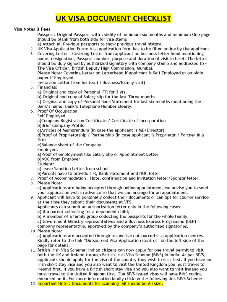 Uk Visa Document List | PDF | Travel Visa | Government And Personhood
