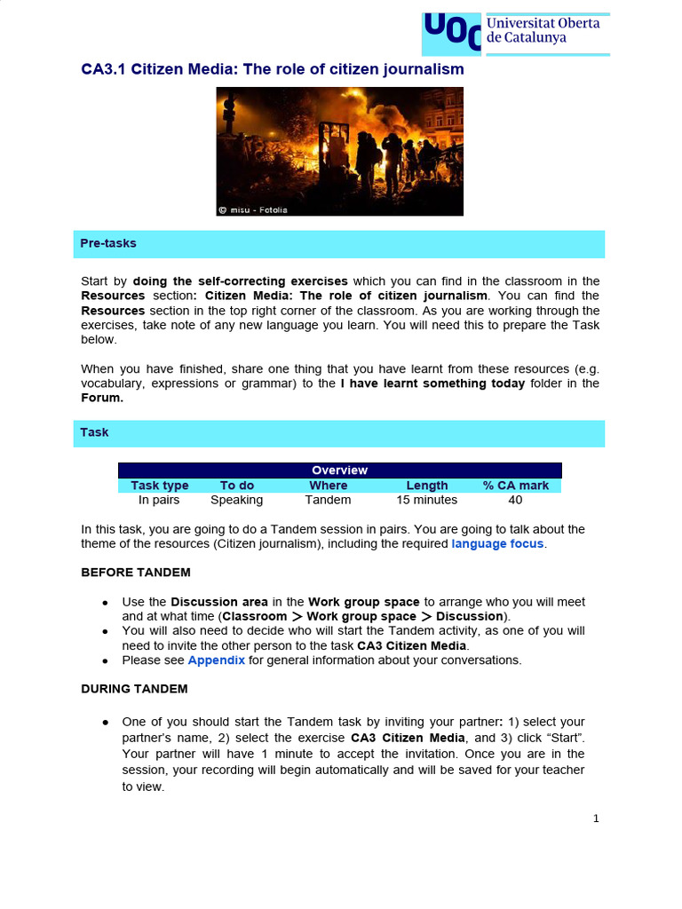 CA3.1 The Role of Citizen Journalism 20201 | PDF | Reading Comprehension | Applied Linguistics