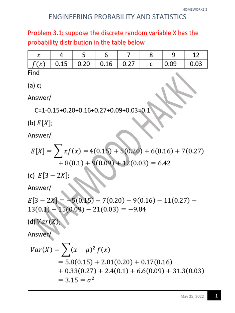 Engineering Probability and Statistics | PDF | Probability Distribution ...