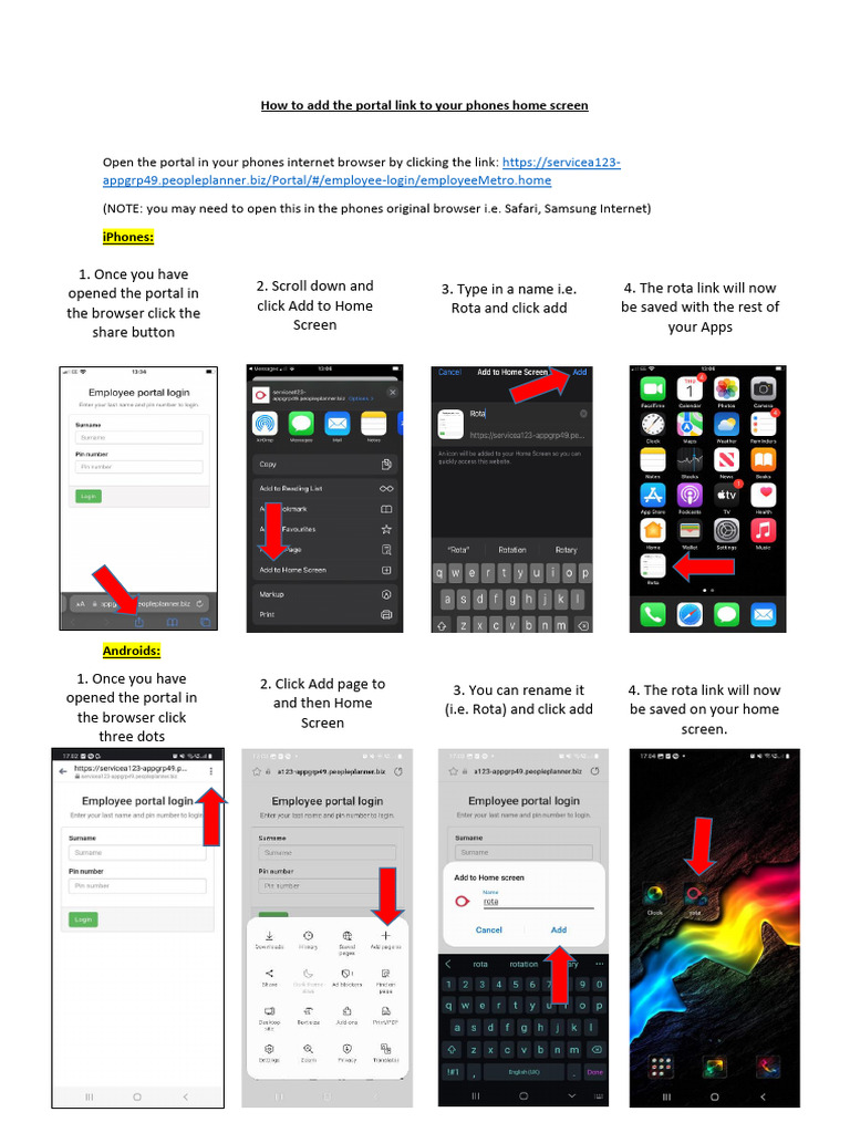How To Add The Portal Link To Your Phones Home Screen | PDF