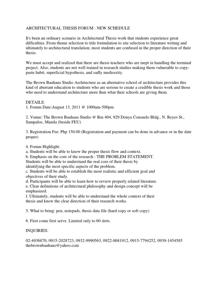 Architectural Thesis Forum | PDF | Thesis | Epistemology