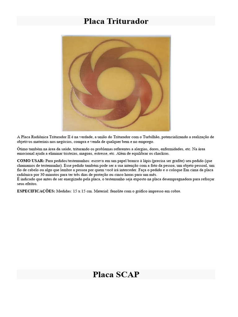 Placas Radiônicas - Radiestesia | PDF | Cabelo | Intenção