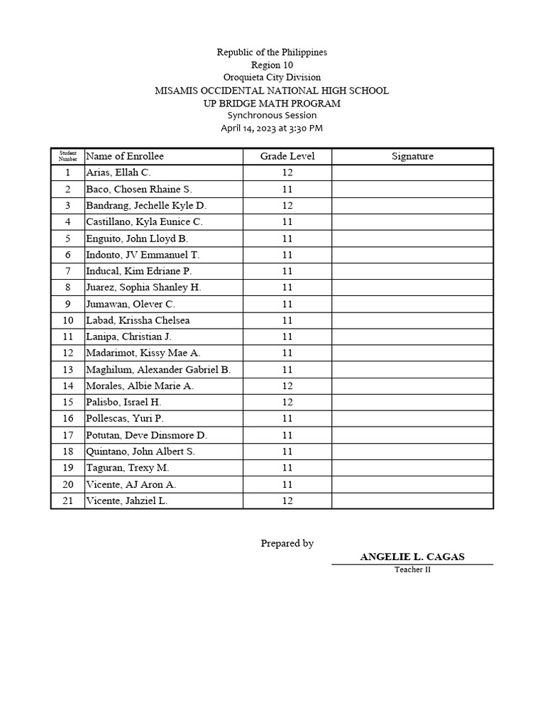Attendance Bridge Math | PDF