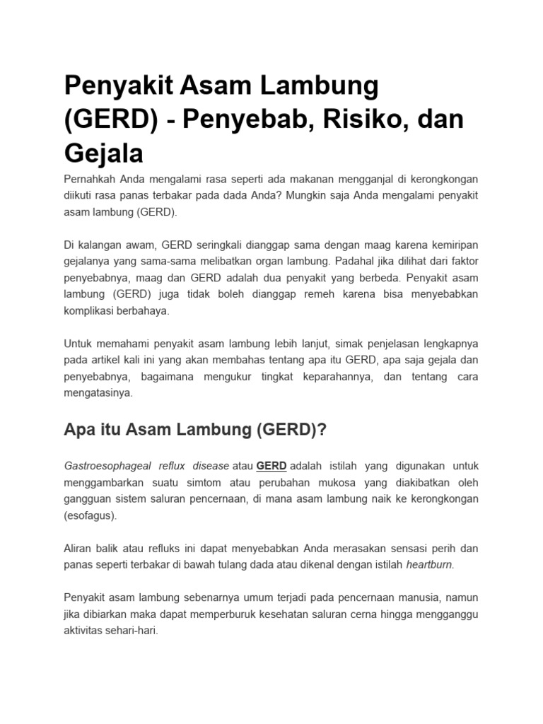 Penyakit Asam Lambung Atau Gerd | PDF