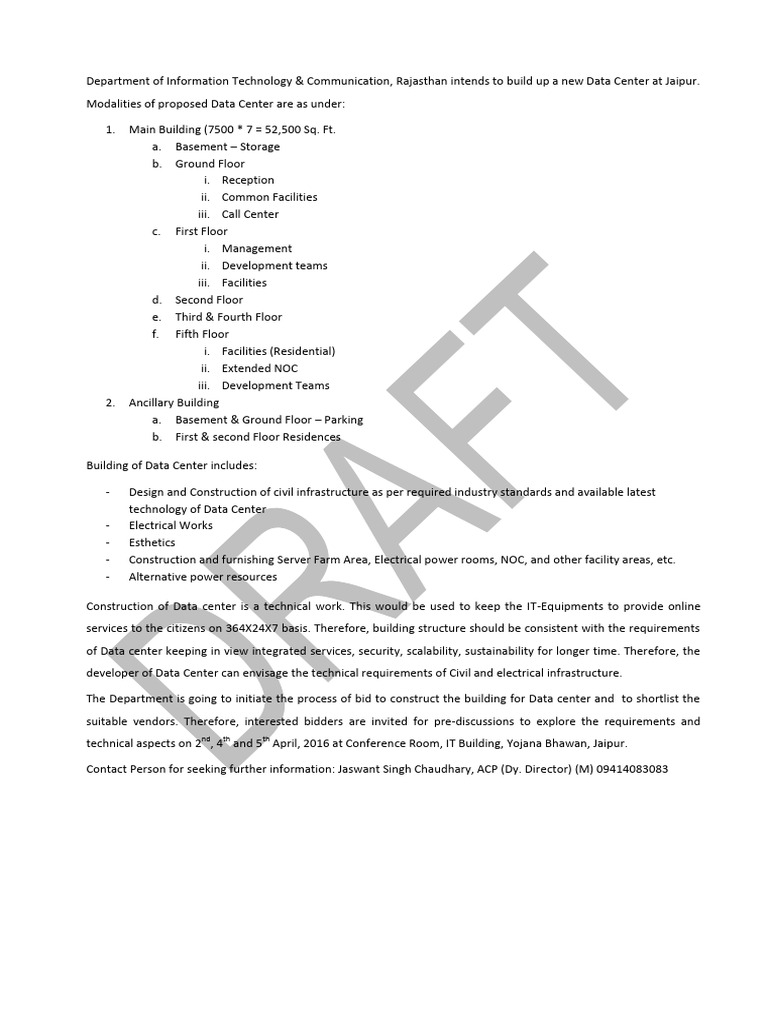 Draft EoI - Agency Establishment Bhamashah State Data Centre BSDC ...