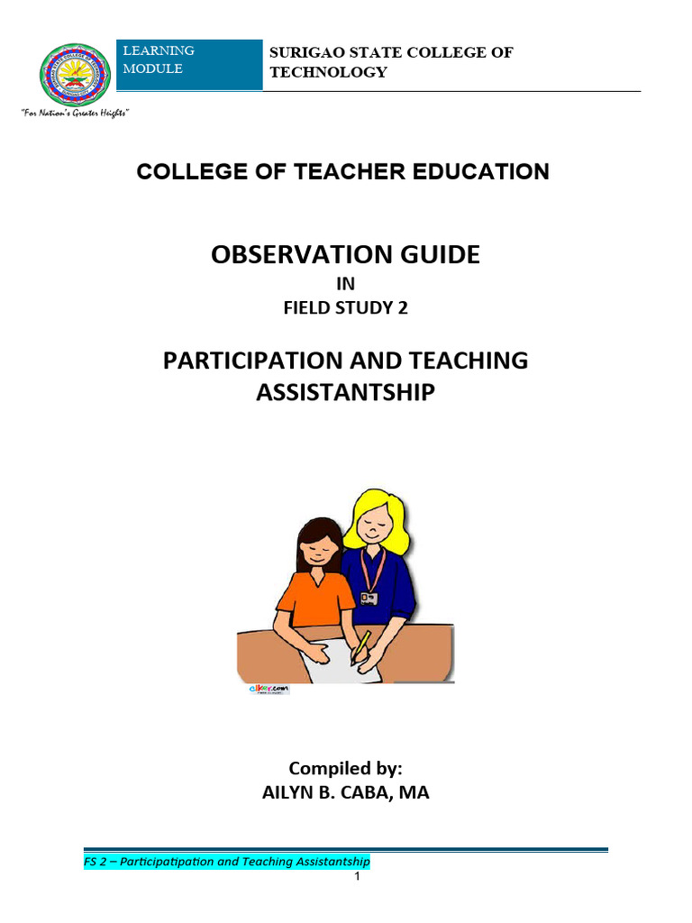 Field Study 2: Teaching Assistantship Guide | PDF | Teachers | Learning