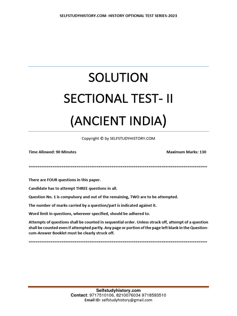 Solution Ancient India Sectional Test II - 2023 | PDF | Tantra | Ashoka