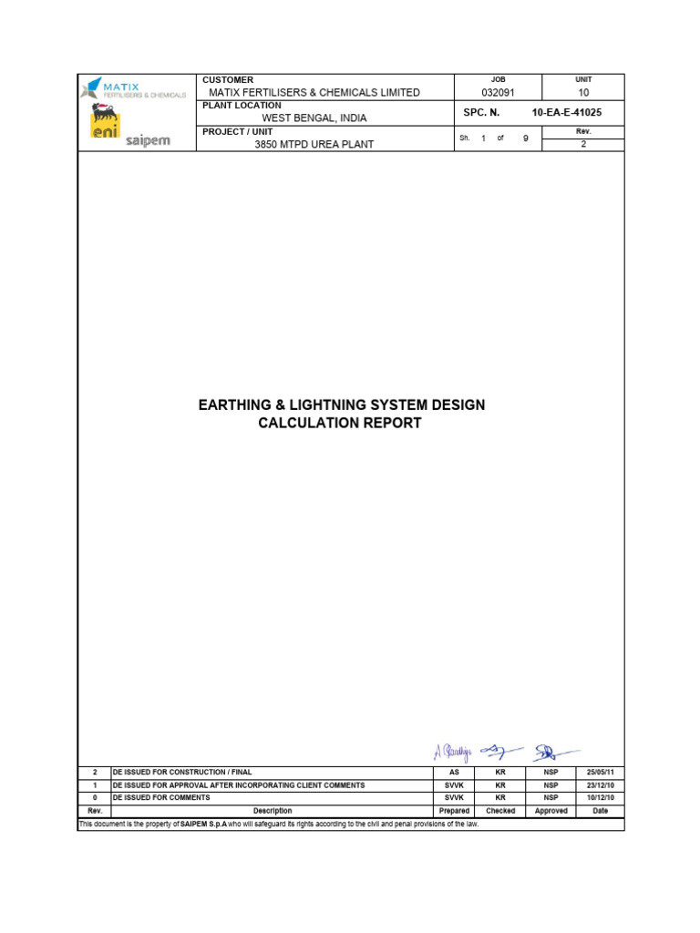 Earthing & Lightning Design Report | PDF | Electrical Resistivity And ...