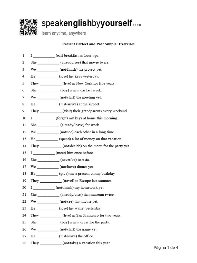 Present Perfect and Past Simple Exercises | PDF
