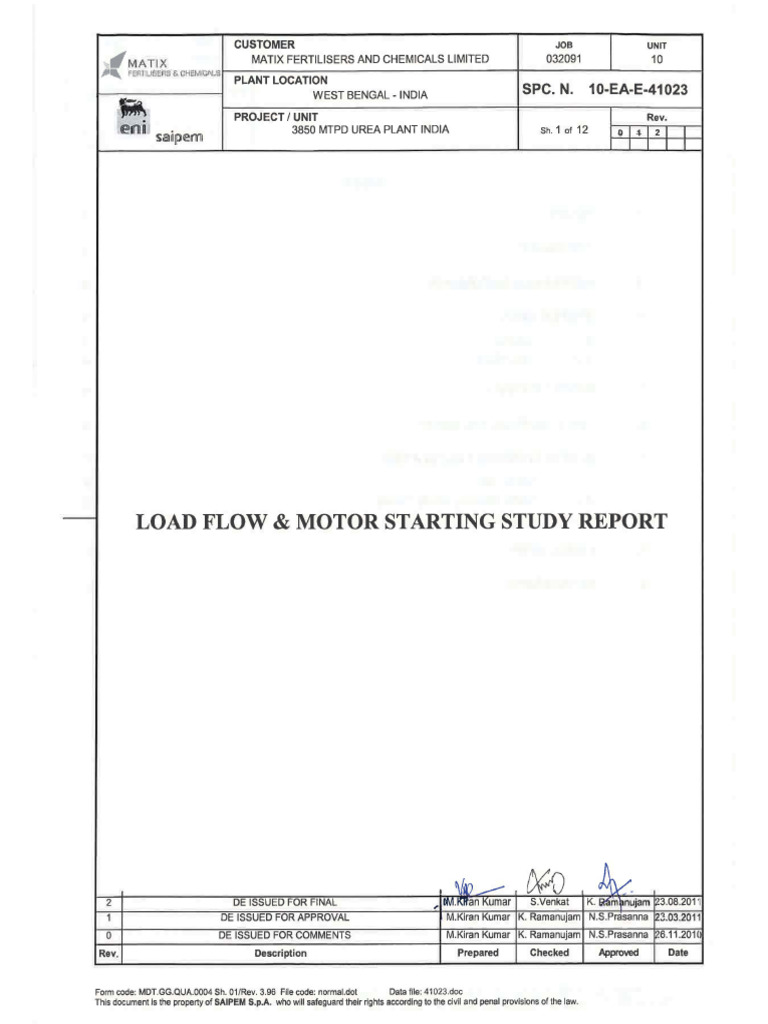 10-EA-E-41023 Load Flow & Motor Starting Study Report | PDF ...