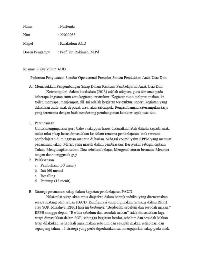 Memahami Resume Kurikulum AUD | PDF | Karier & Perkembangan