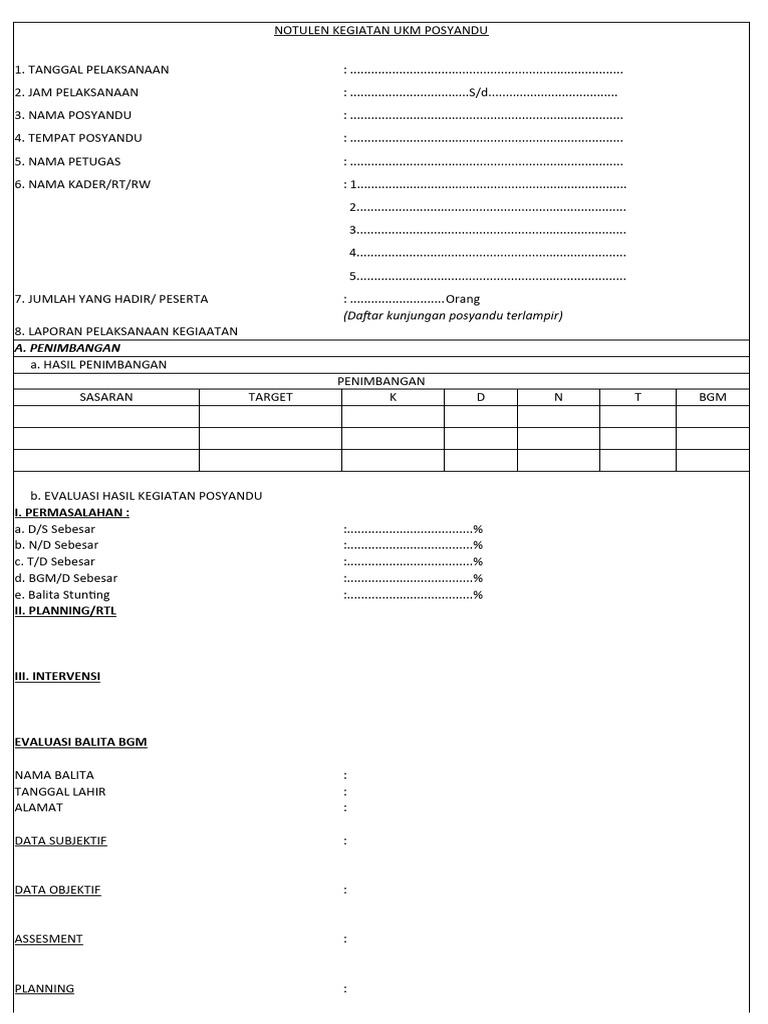Form Notulen Kegiatanukm Posyandu | PDF