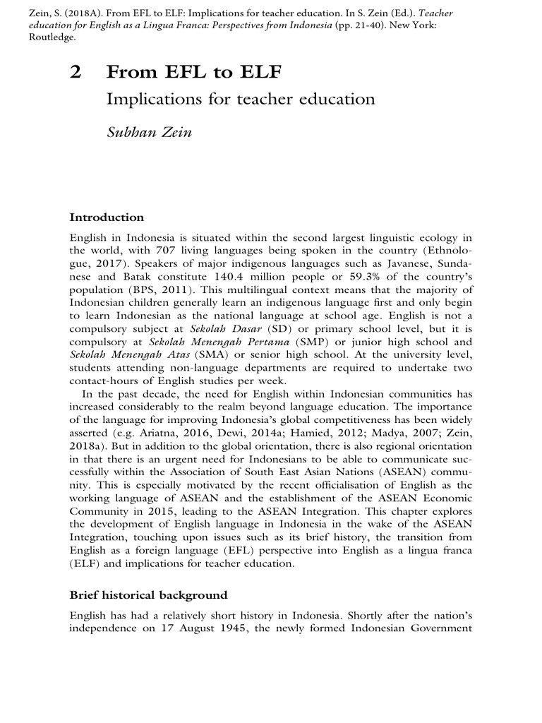 Zein - 2018 - From EFL To ELF - Implications For Teacher Education Copy ...