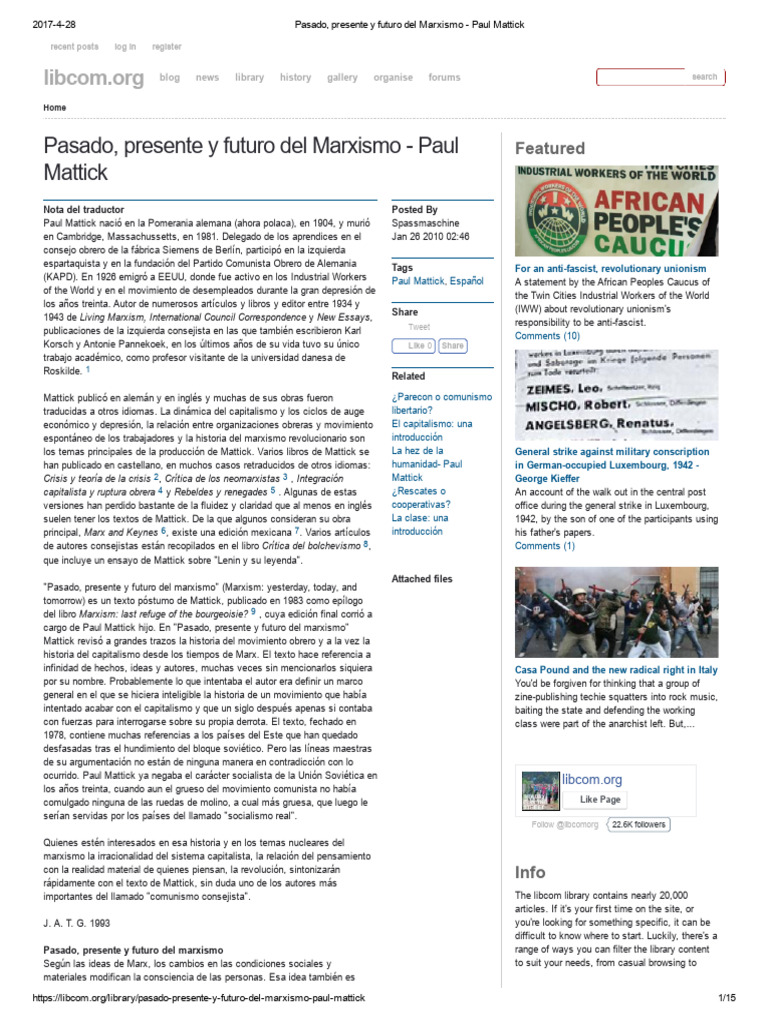 Pasado, Presente y Futuro Del Marxismo - Paul Mattick | PDF | marxismo ...