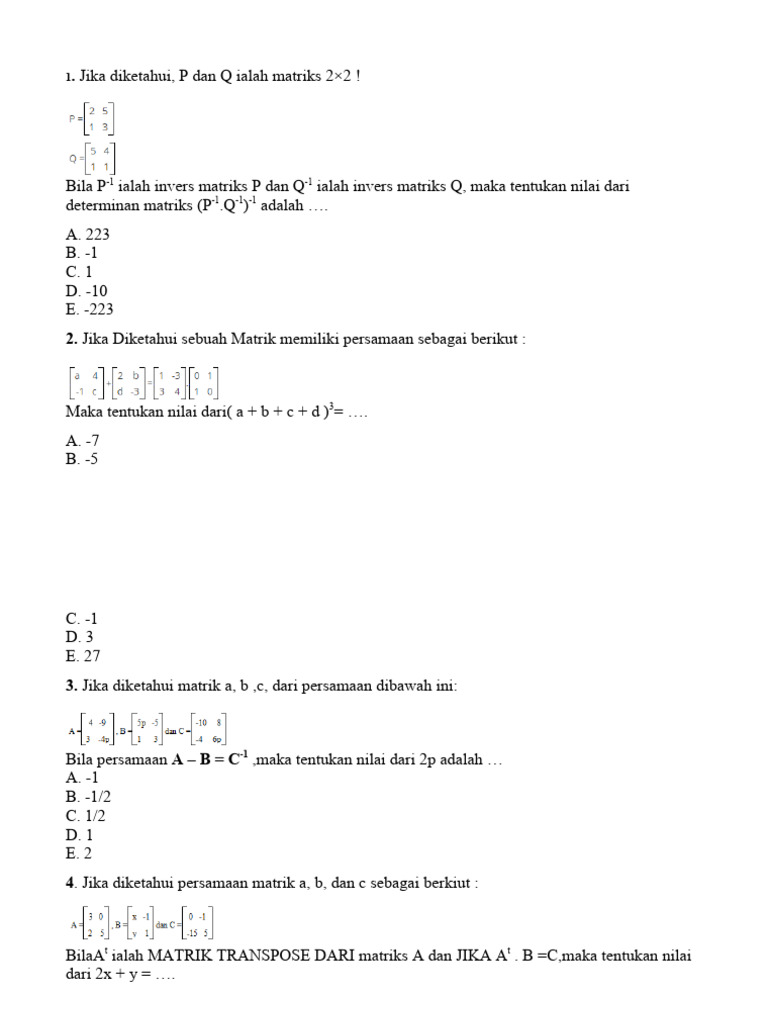 Soal Matematika Matriks dan Vektor | PDF | Metode & Bahan Ajar