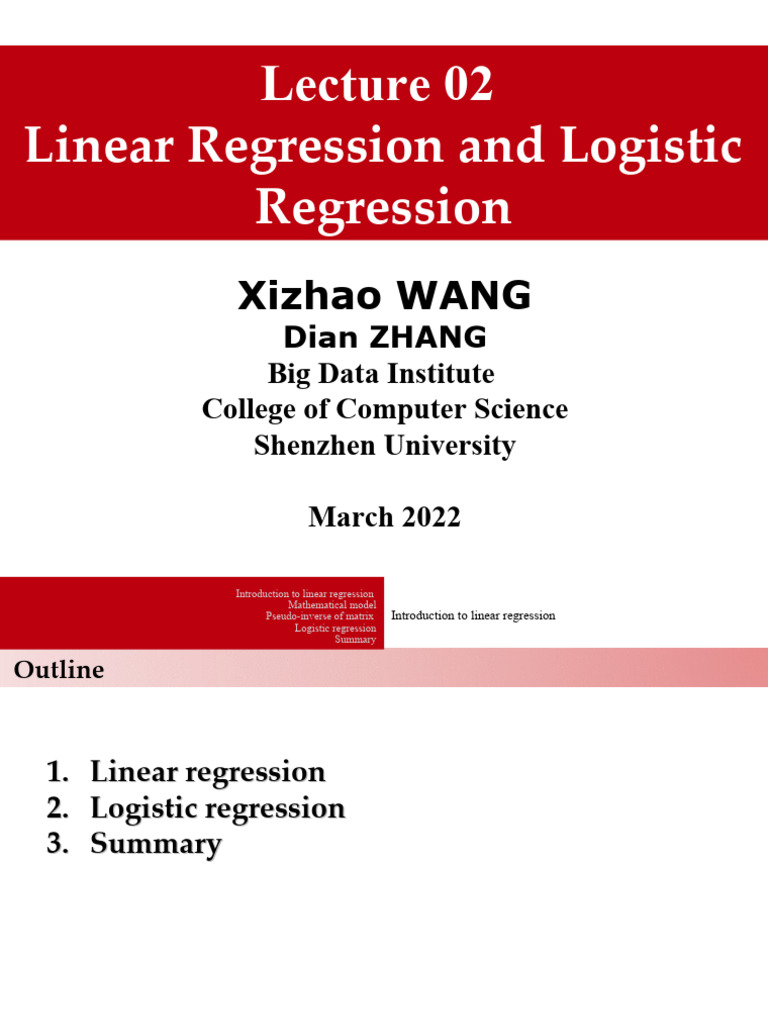 Lecture 02 (3hrs) Linear Regression and Logistic Regression | Download Free PDF | Regression ...