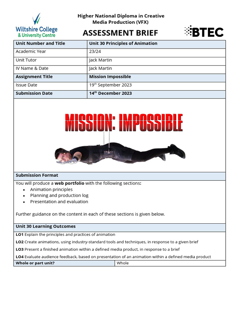 Mission Impossible Animation Brief | PDF | Animation | Graphics