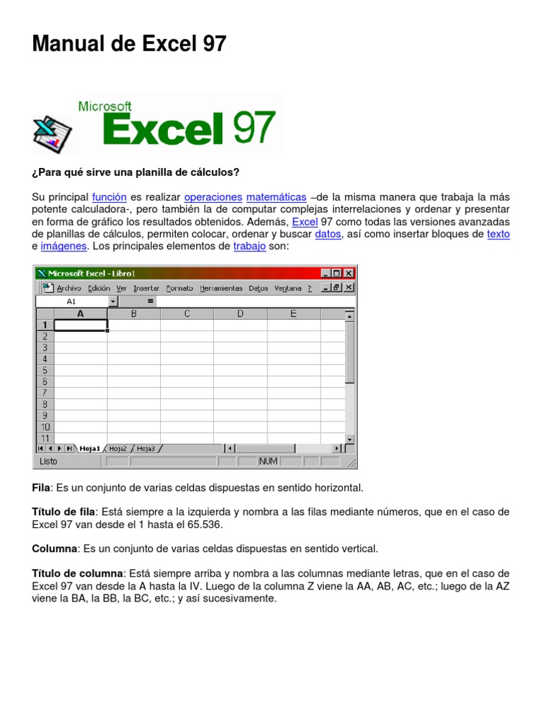 Manual de Excel 97 | PDF | Ventana (informática) | Microsoft Excel