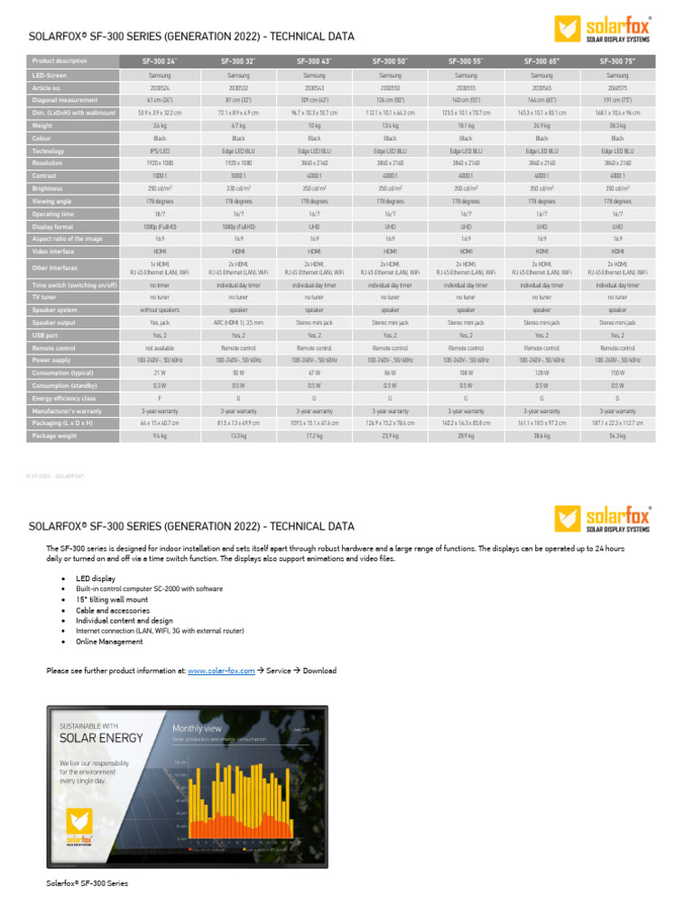 Solarfox SF300 Series Datasheet EN | PDF | Hdmi | Wi Fi