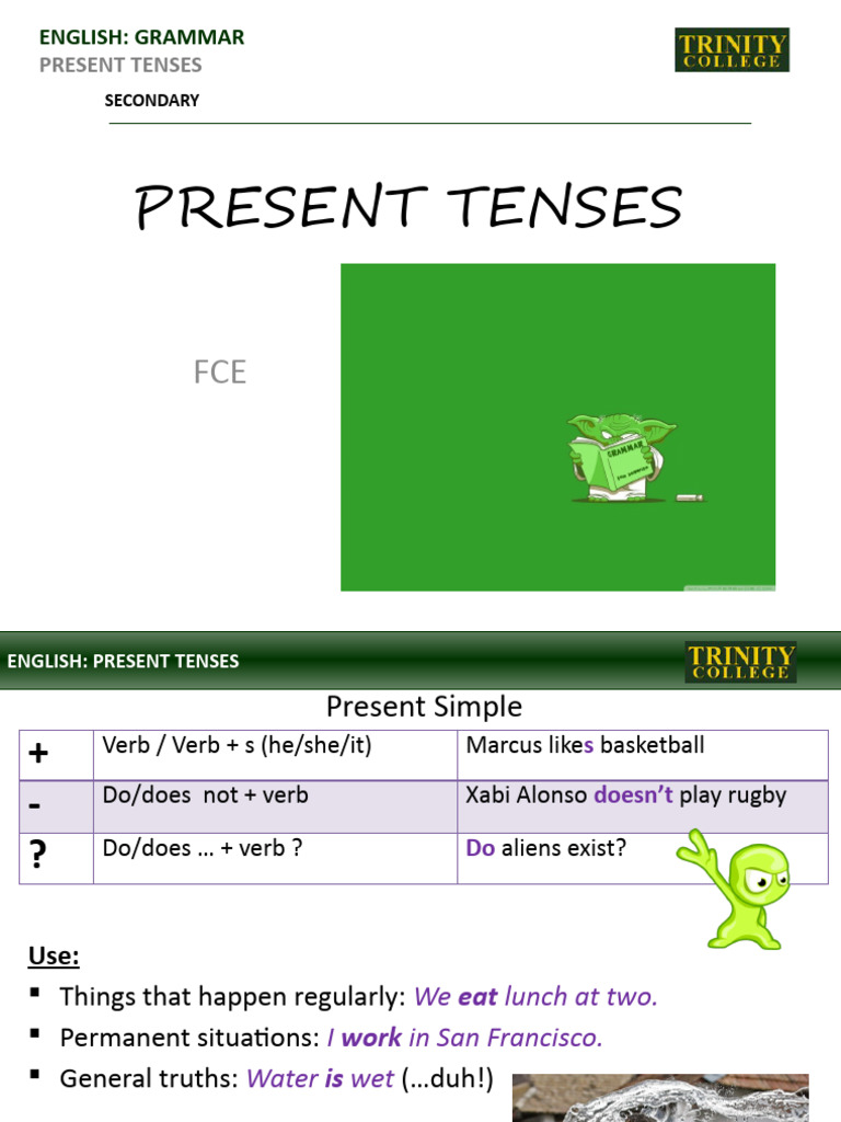 FCE Present Tenses, State Verbs Trinity College | PDF | Grammatical ...