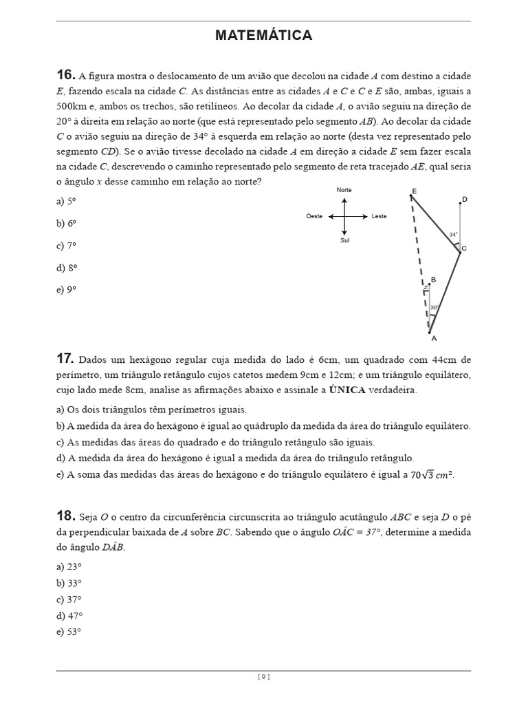 Prova Tecnico Integrado 01 2020 11 16 | PDF | Triângulo | Geometria Elementar
