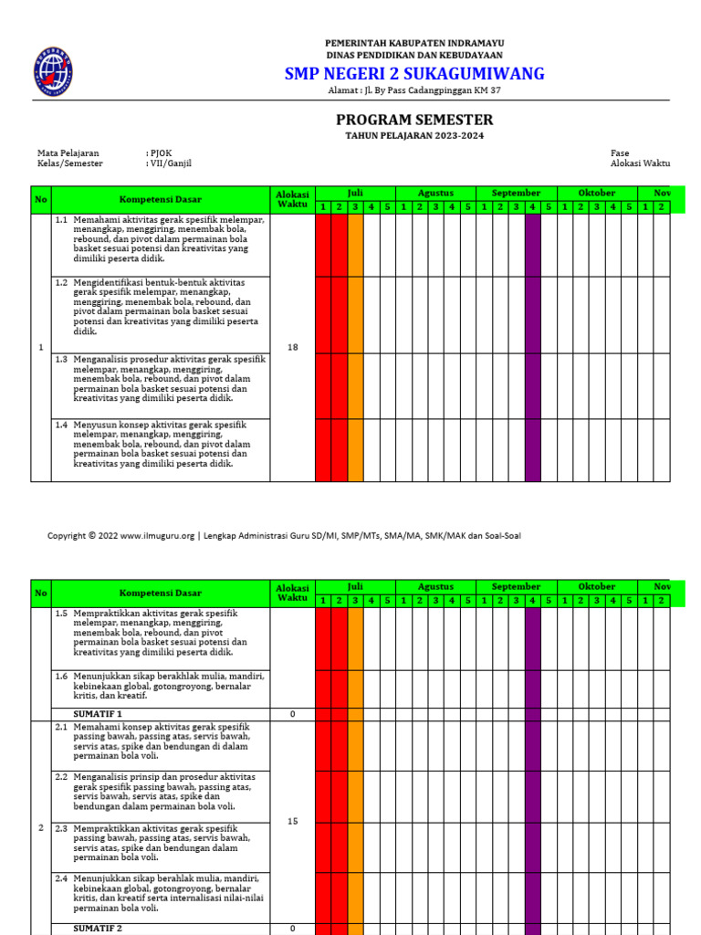 Program Semester PJOK | PDF