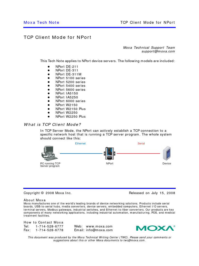 Moxa TCP Client Mode For Nport Tech Note v1.0 | Download Free PDF | Ip Address | Port (Computer ...