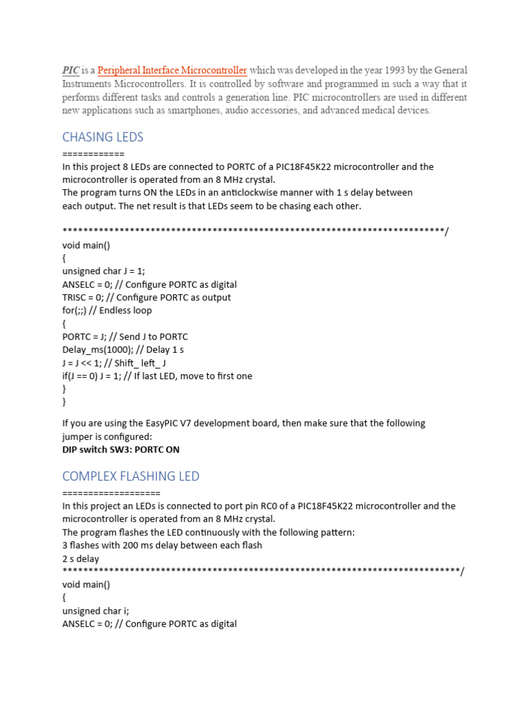 Chasing Leds: Peripheral Interface Microcontroller | PDF | Microcontroller | Computer Engineering