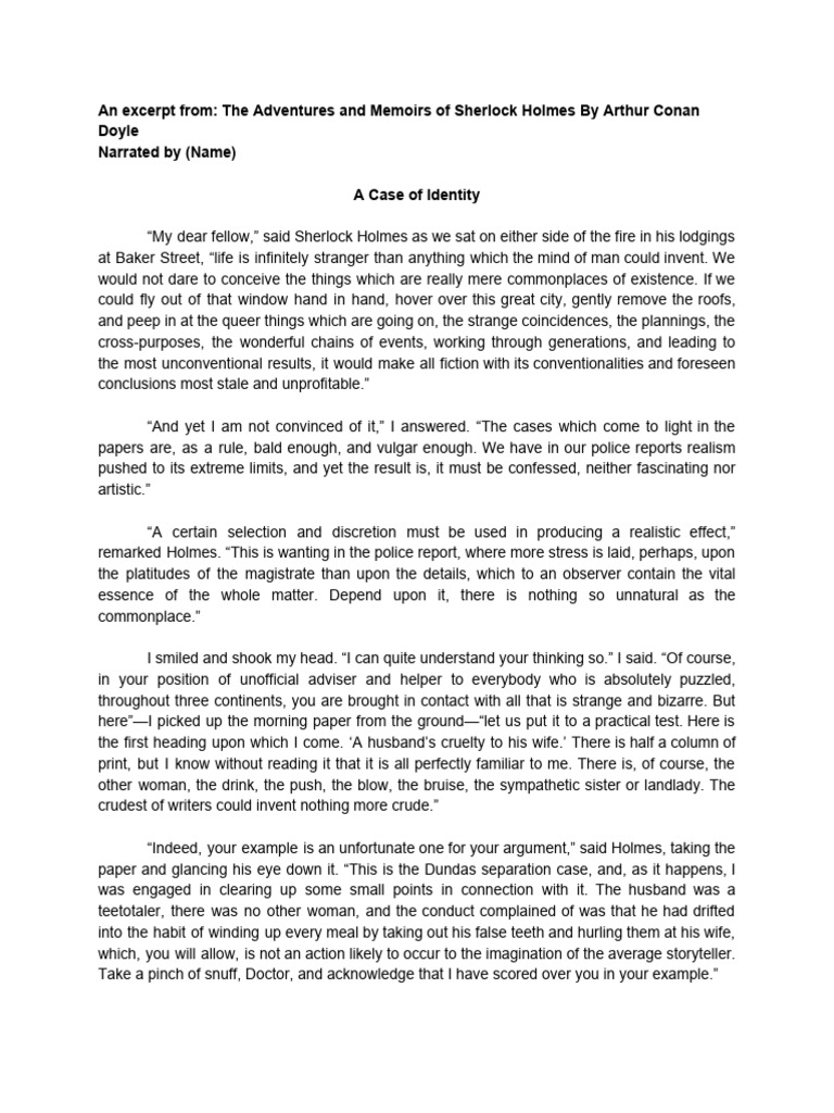 Story Telling - Sherlock Holmes Excerpt | PDF