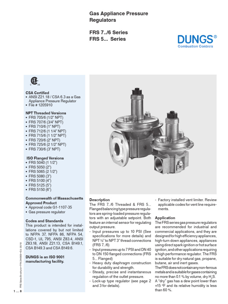 Dungs Frs Gas Pressure Regulators | PDF | Mechanical Engineering | Gas Technologies