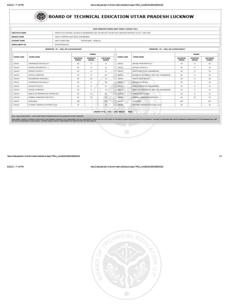 Polytechnic 1st Year Result | PDF | Engineering | Science