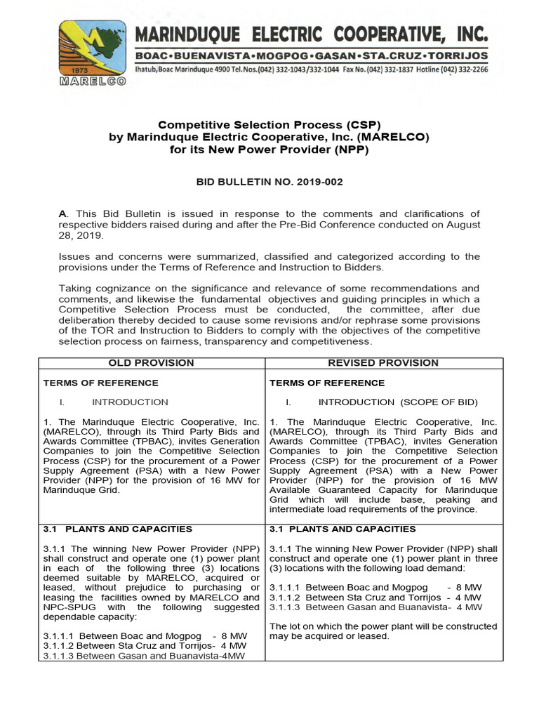 MARELCO - Bid Bulletin No - 02 s2019 | PDF | Power Station | Electrical ...