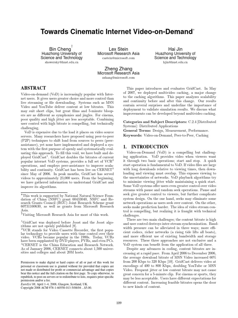 Video On Demand | PDF | Peer To Peer | Cache (Computing)