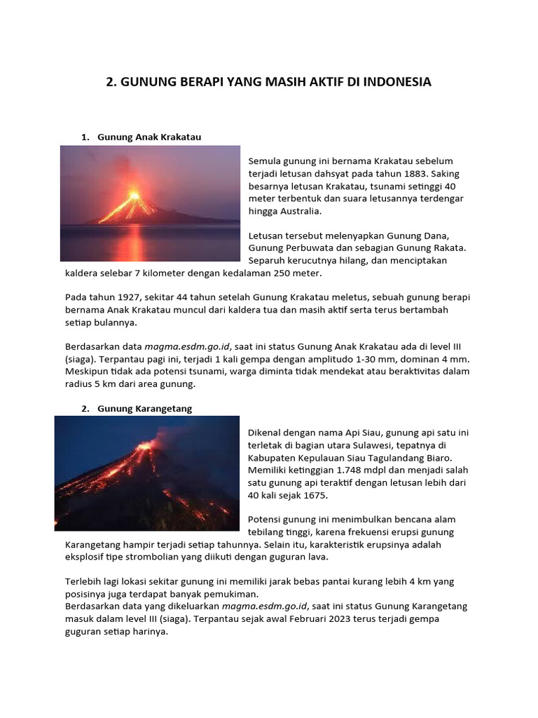Gunung Berapi Yang Masih Aktif Di Indonesia2 | PDF
