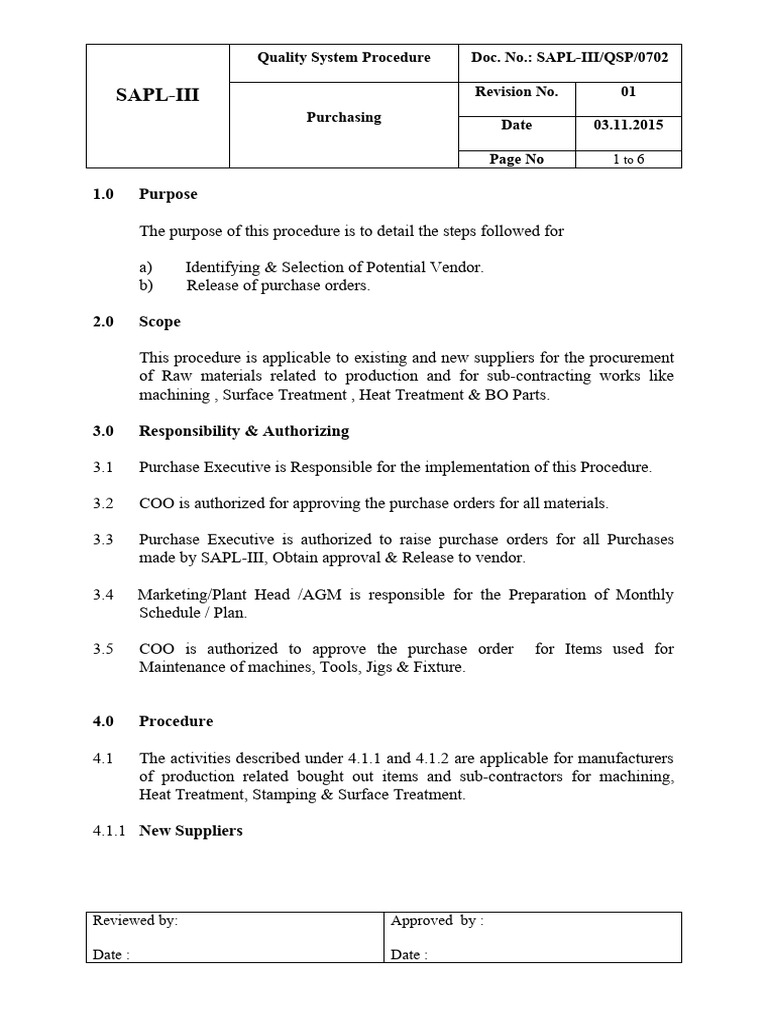 0702 Purchase | PDF | Specification (Technical Standard) | Quality Management System