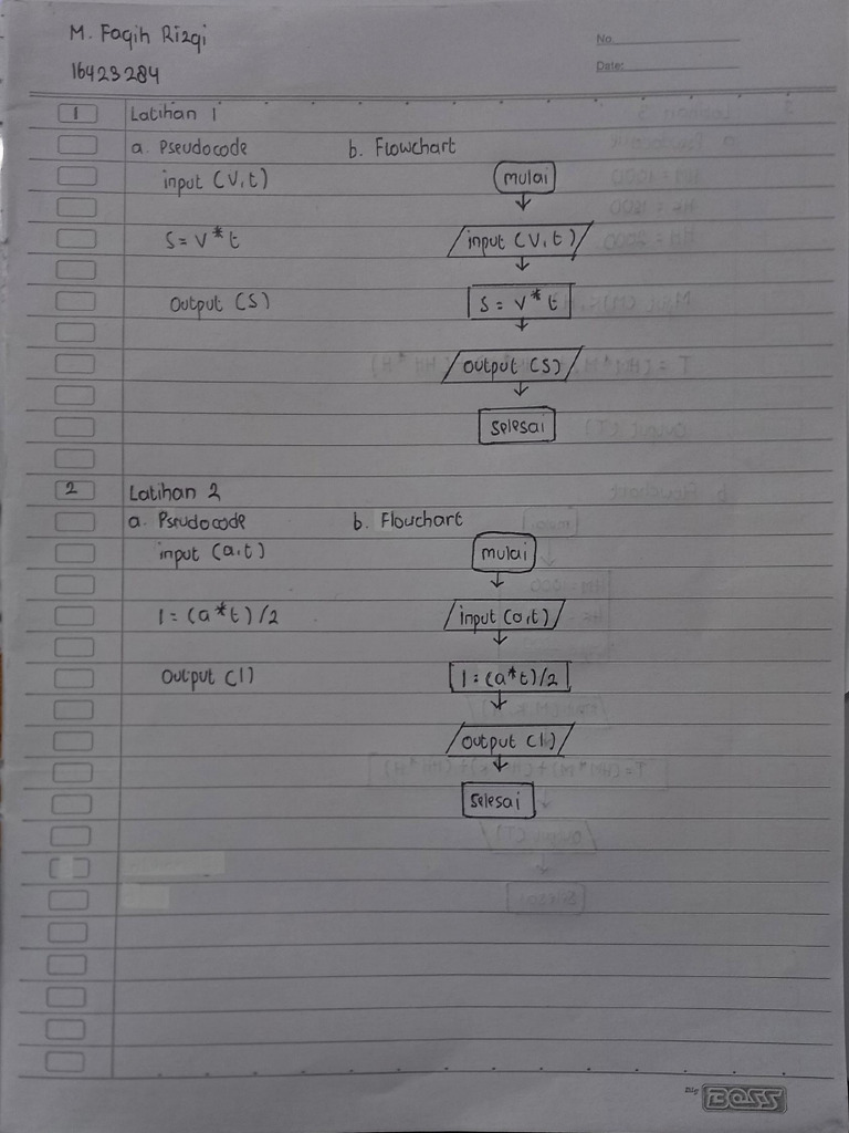 Pseudocode & Flowchar Latihan 1,2, Dan 3. | PDF