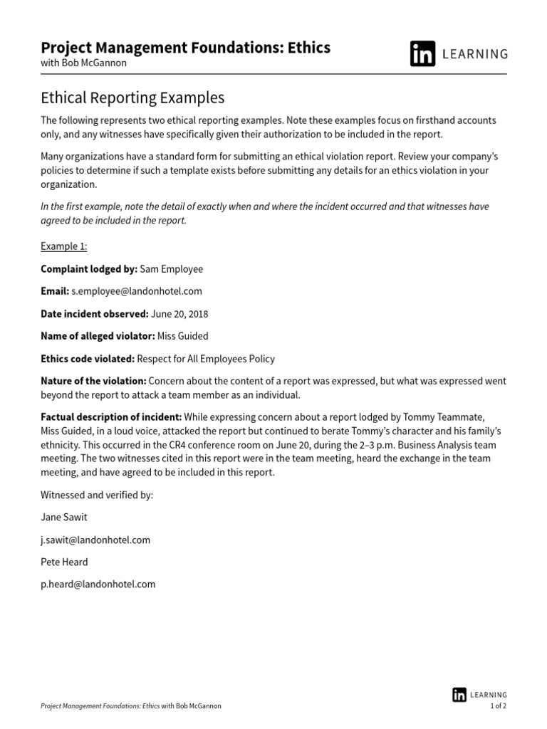 Ethical Reporting Examples | PDF