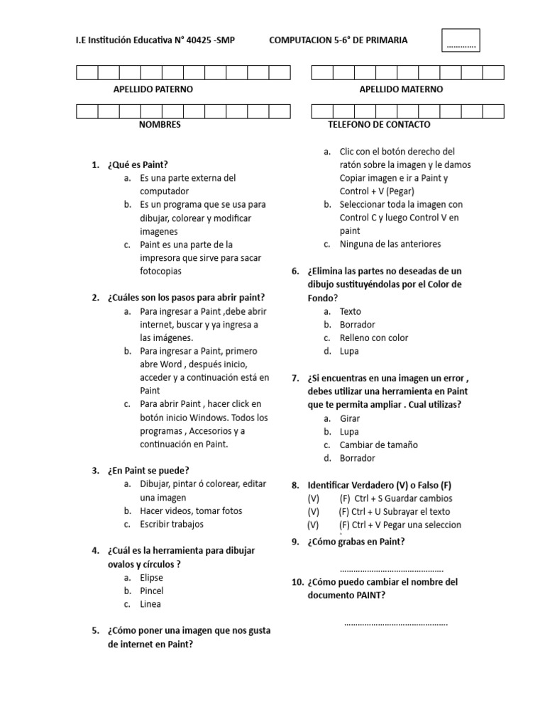 Examen-De-Informatica-Basica 5 A 6 Primaria PAINT WORD | PDF | Software ... Examen-De-Informatica-Basica 5 A 6 Primaria PAINT WORD | PDF | Software ...