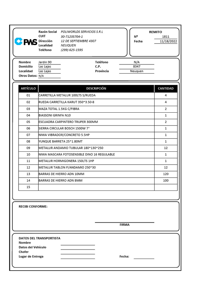 Formato Remito | PDF