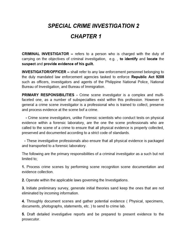 Special Crime I-Wps Office CHPT 1-2 | PDF | Crime Scene | Forensic Science