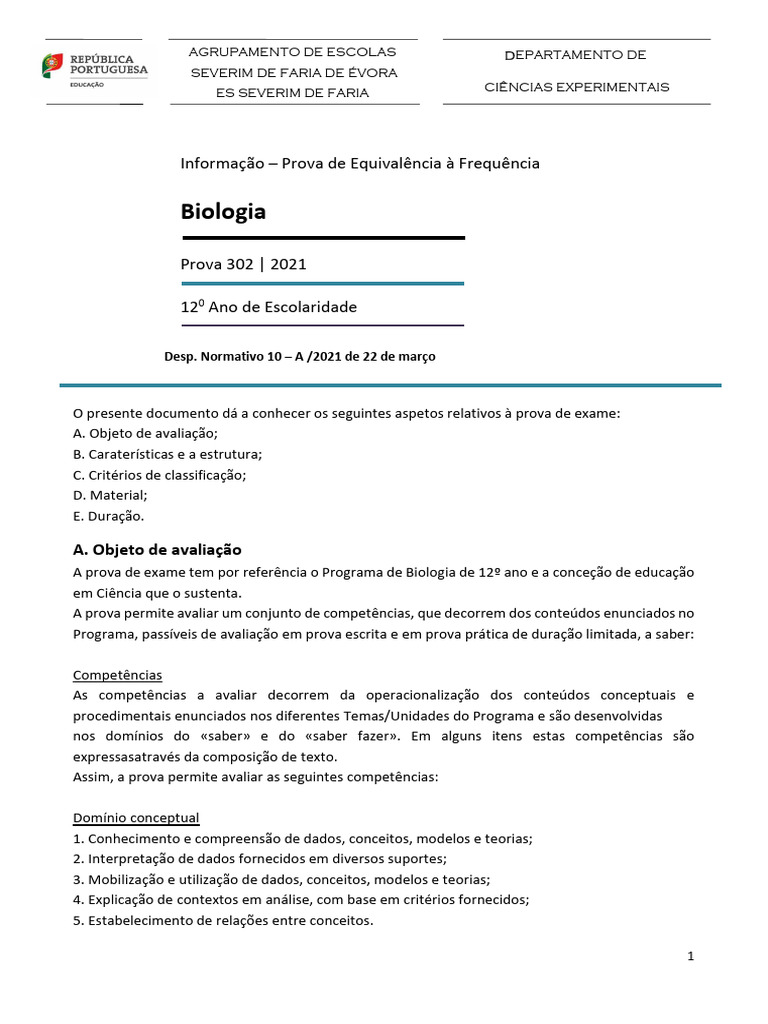 Informacao Provas PEF Secundario | PDF | Science | Teoria