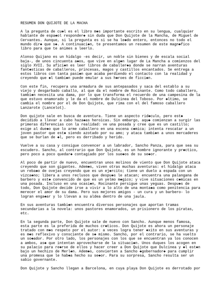Resumen Don Quijote de La Mancha | PDF | Don Quijote | Novelas en español