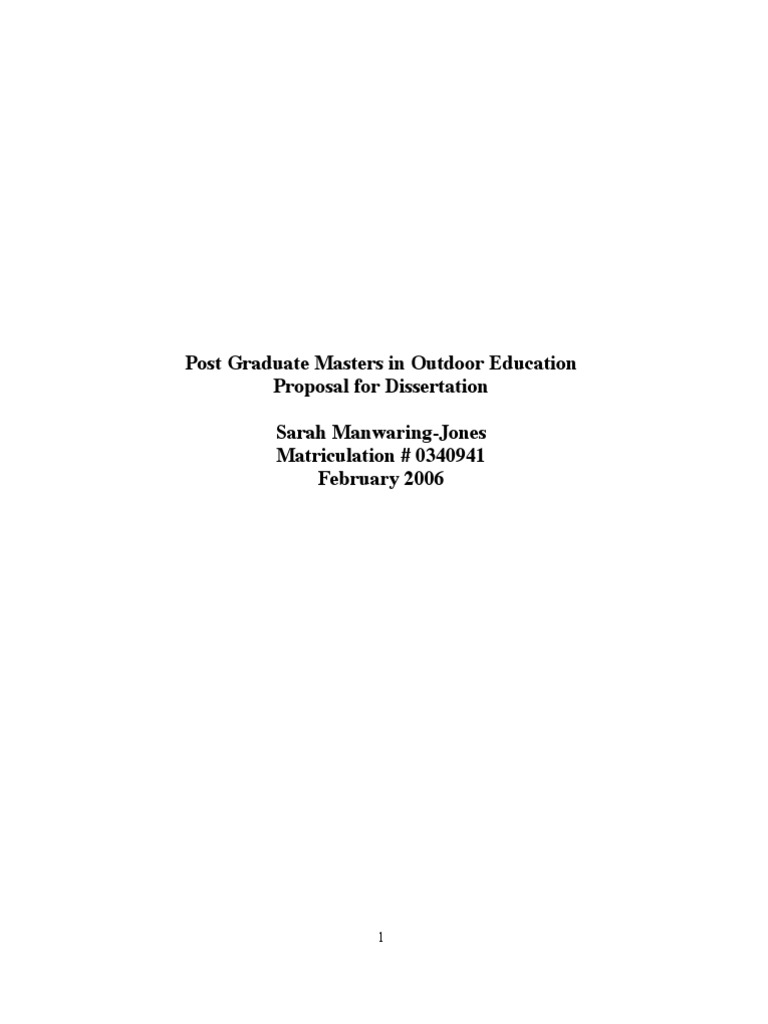 Post Graduate Masters in Outdoor Education Proposal For Dissertation ...