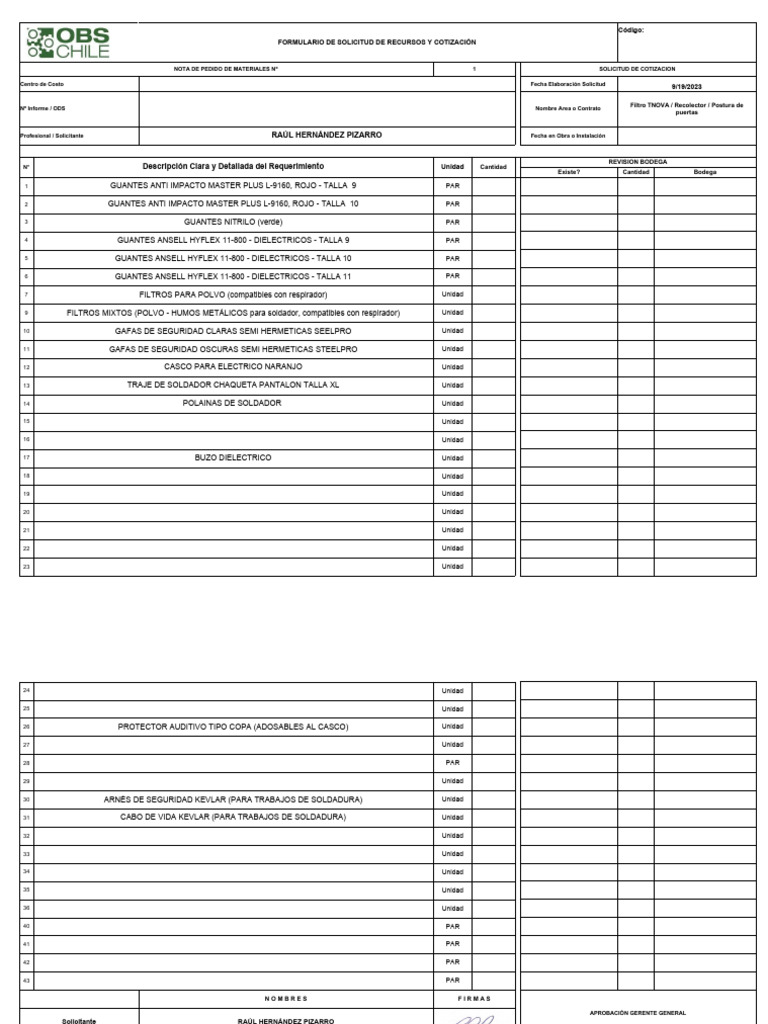Solicitud de Cotización de EPP | PDF | Soldadura | Construcción