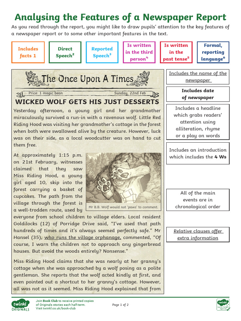 t2 or 50 Analysing The Features of A Newspaper Report The Little Red ...