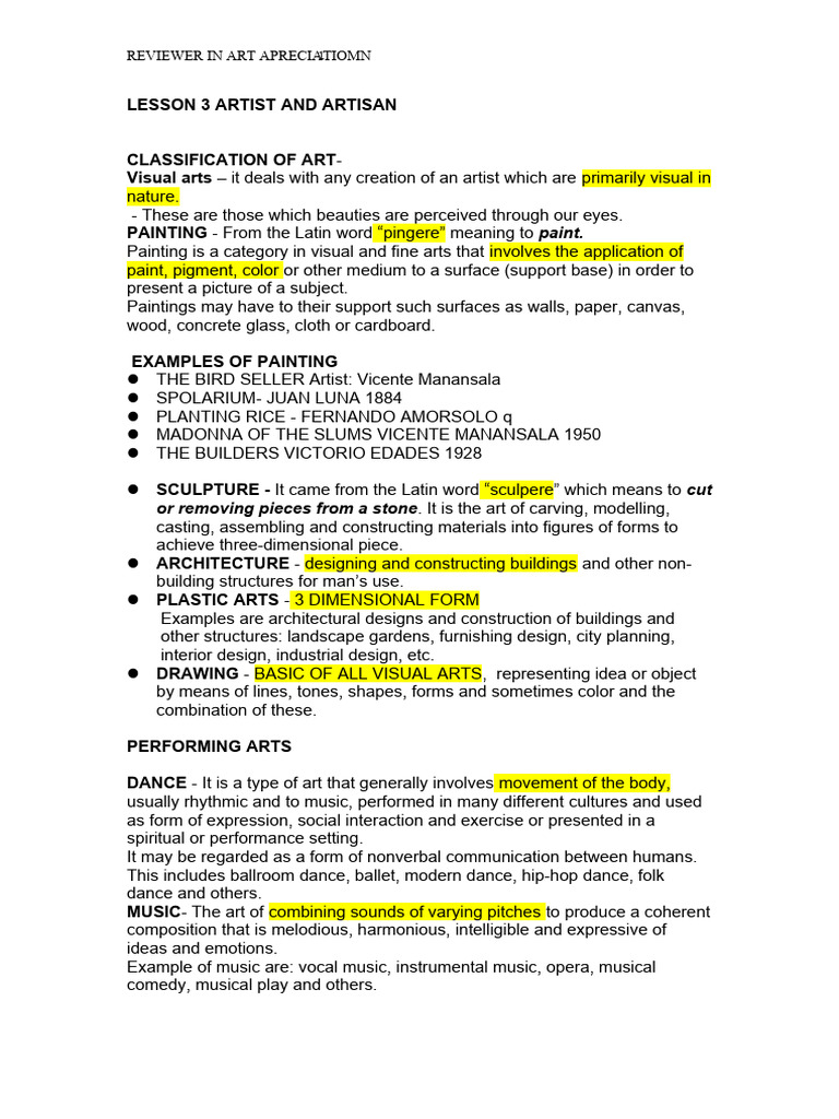 Reviewer in Art Appre | PDF | Composition (Visual Arts) | The Arts
