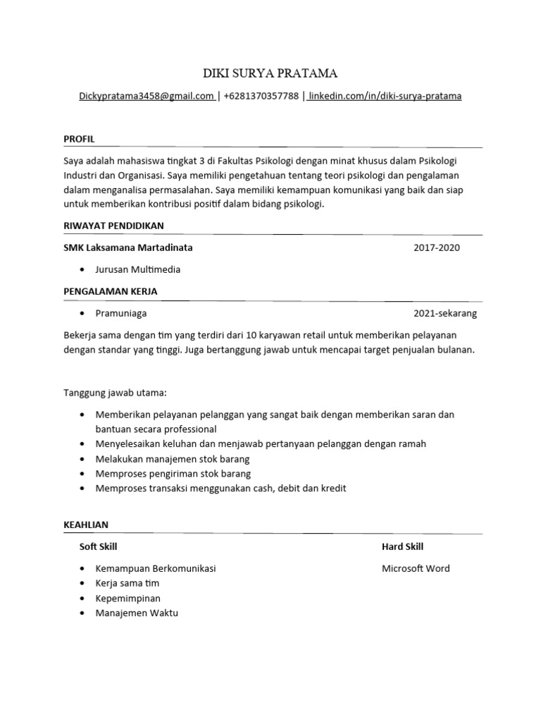 Profil Mahasiswa Psikologi | PDF